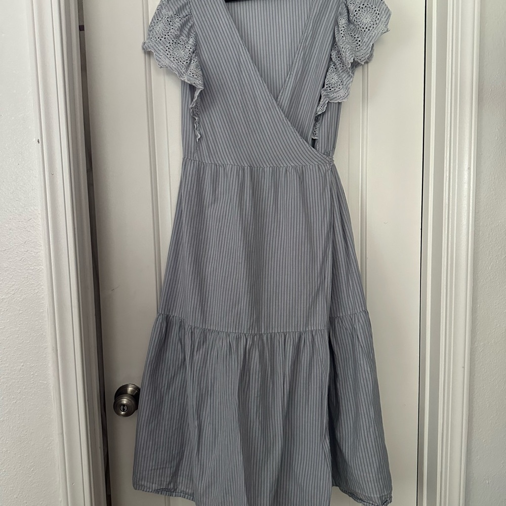 Gap Soft Blue Wrap Sundress With Embroidered Sleeves … - Gem